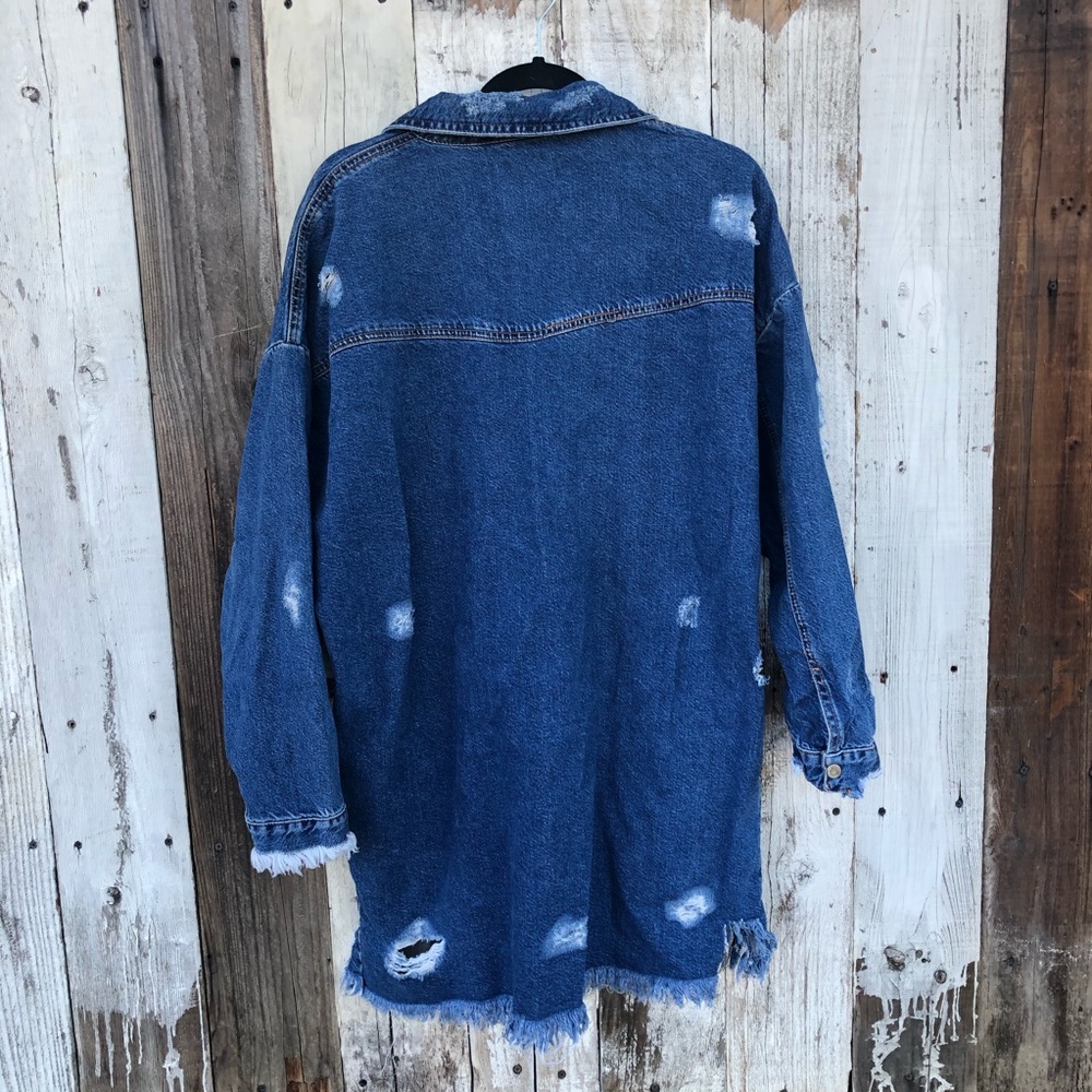 Vintage Zara Roses Embroidered Denim Duster Jacket - Gem